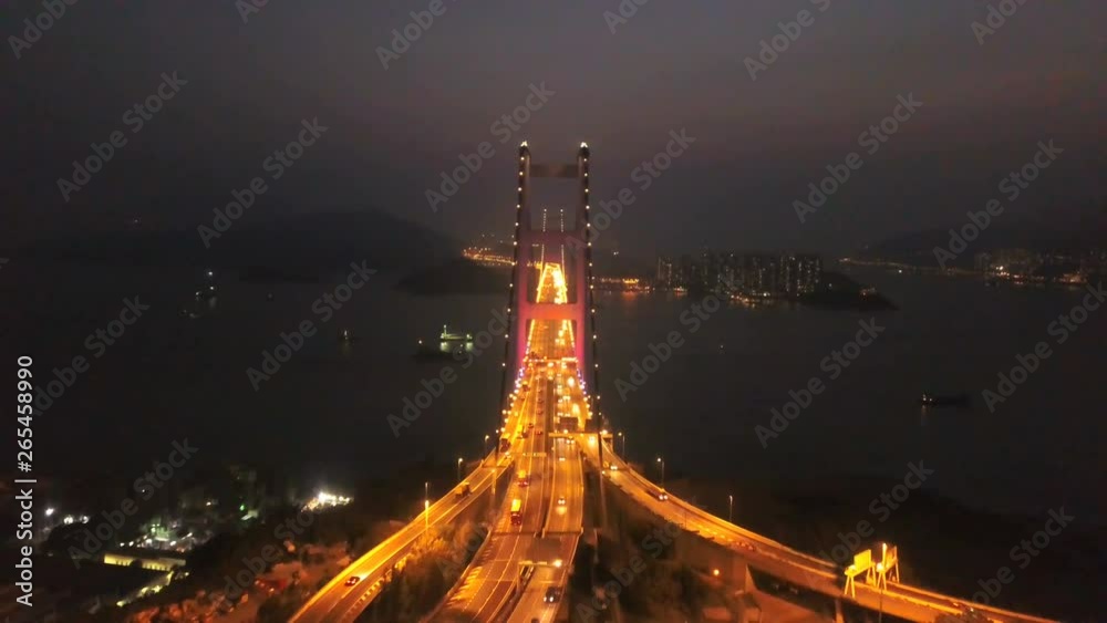 Vidéo Stock Aerial view of Tsing Ma Bridge. Highways in Hong kong with ...