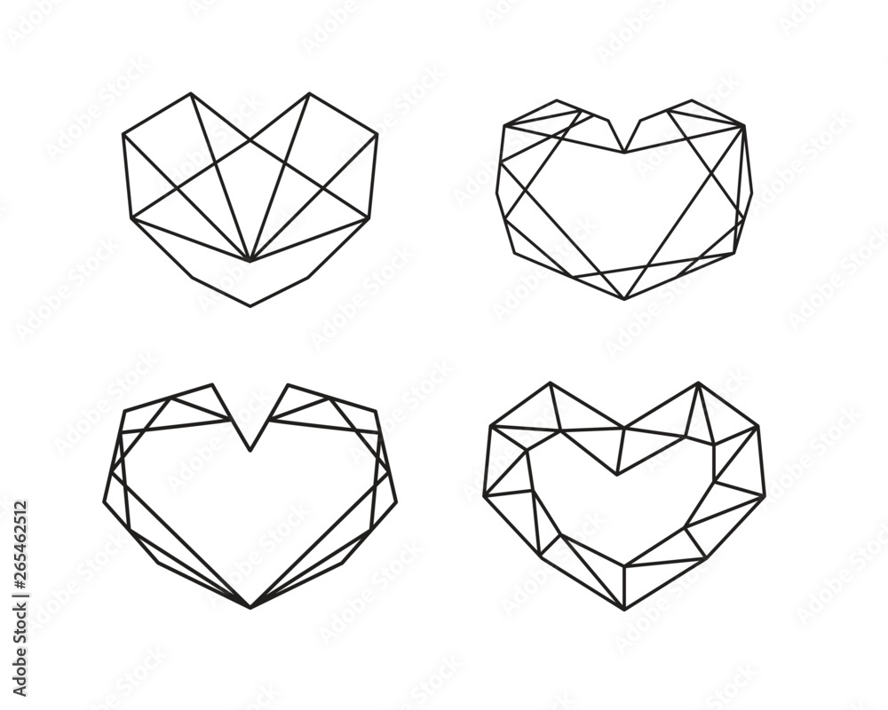 Geometric Heart Shapes Collection. Set of Heart Logos in Vector. Heart ...