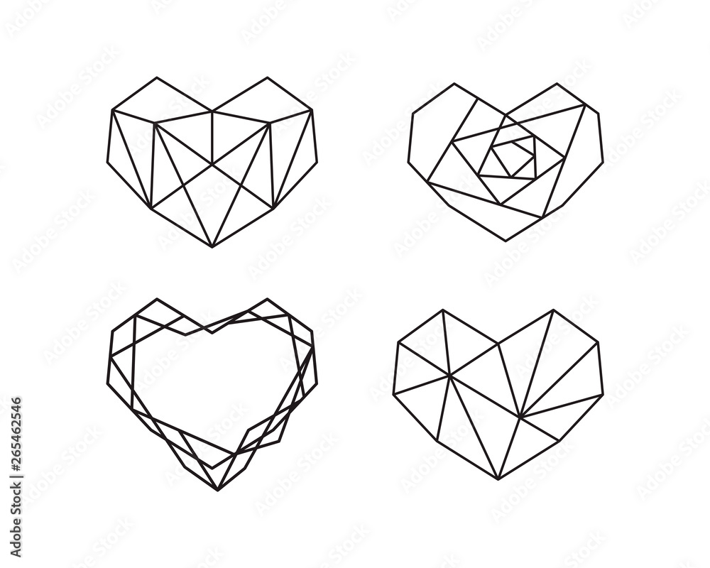 Geometric Heart Shapes Collection. Set of Heart Logos in Vector. Heart ...