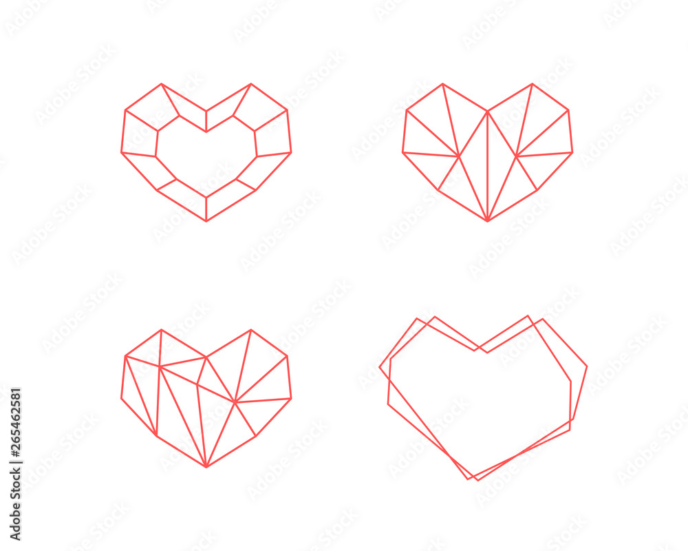 Geometric Heart Shapes Collection. Set of Heart Logos in Vector. Heart ...