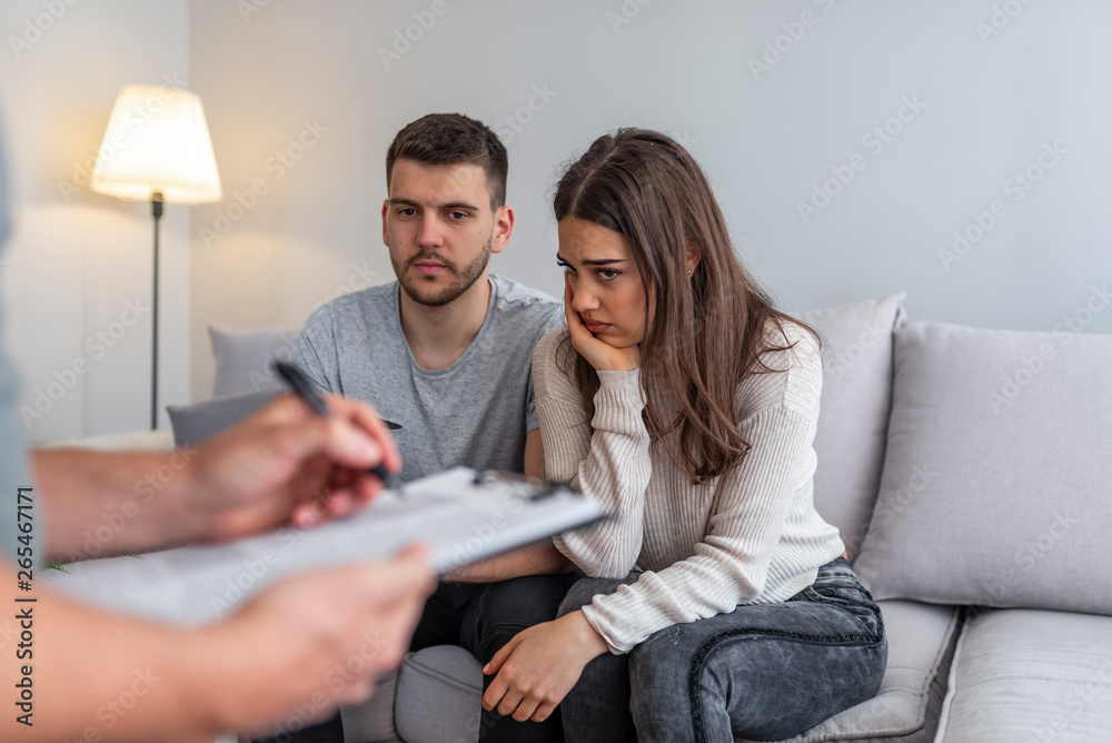 Picture of counselor and couple with problem during therapy. Photo of ...