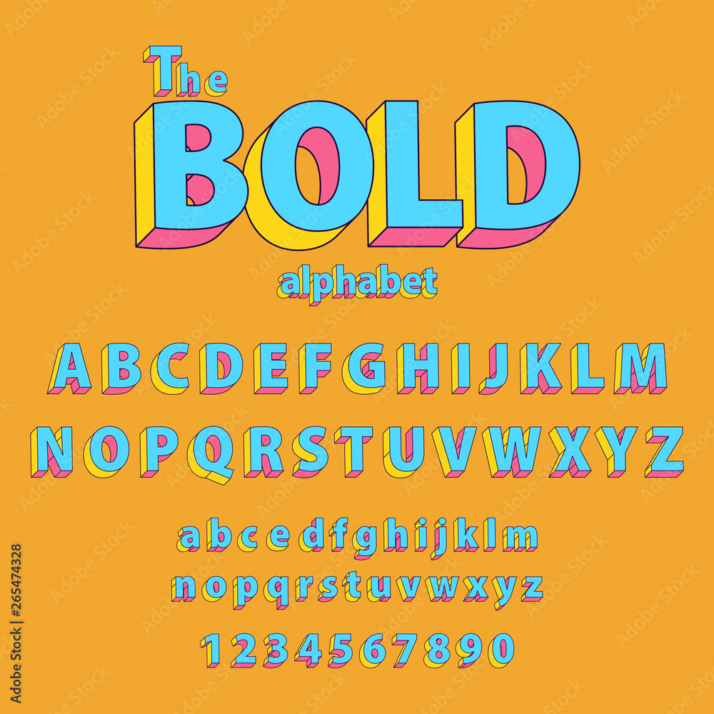 Vector Color bold modern font and alphabet Stock Vector | Adobe Stock