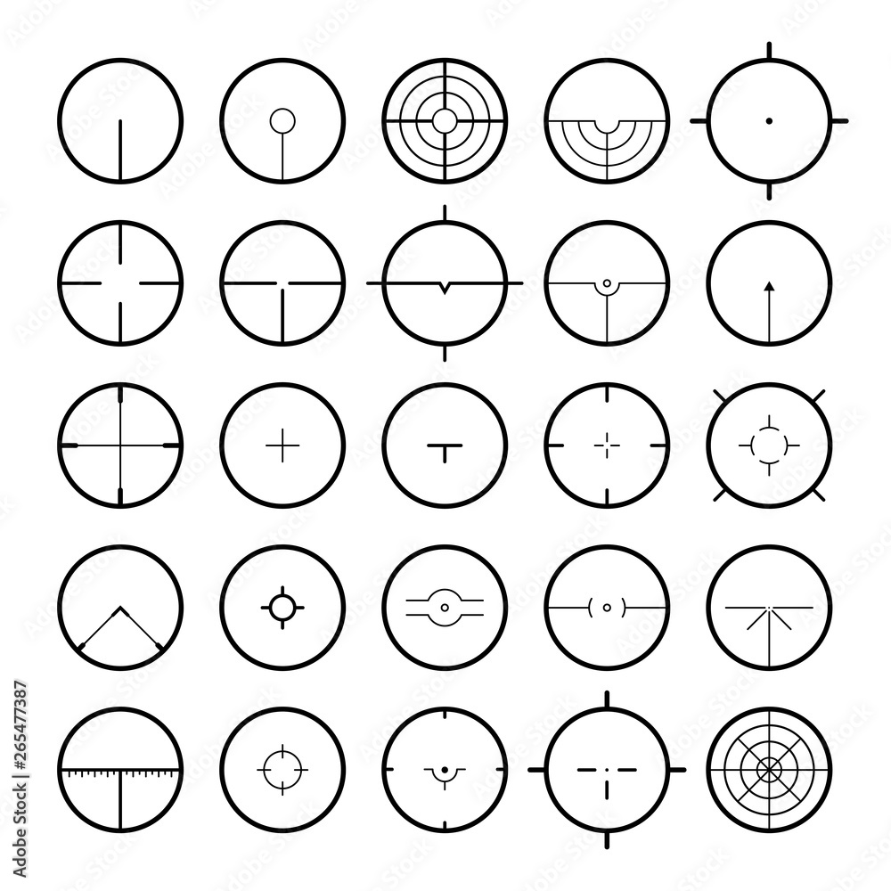 Aim icon set, various abstract target aiming scope reticles vector ...