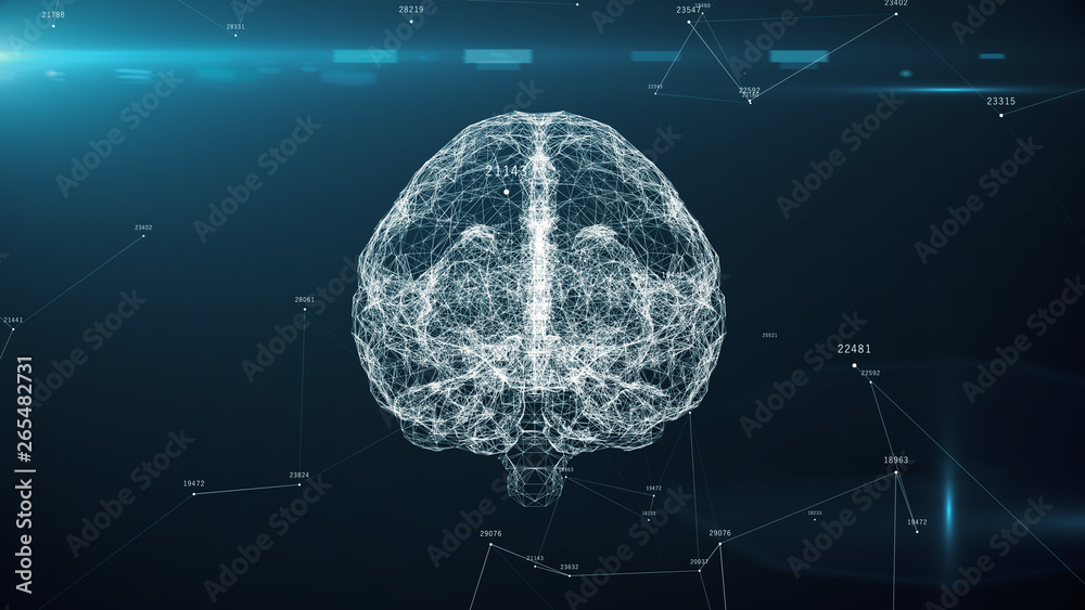 Digital brain artificial intelligence AI big data deep learning computer machine with machine ...