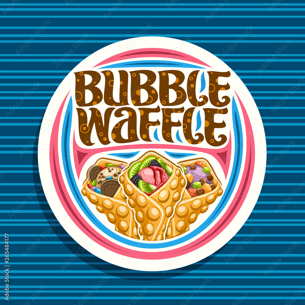 Vector logo for Bubble Waffle, white decorative stamp with 3 variety ...