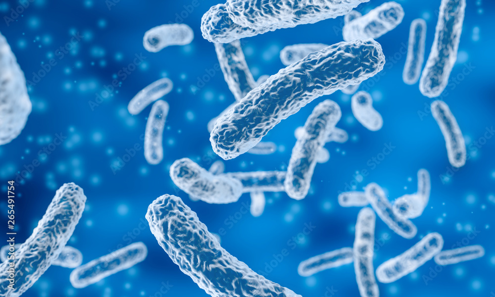 rod-shaped bacteria in blue background, 3d illustration Stock ...
