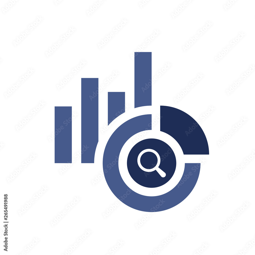 Chart icon with research sign. Diagram icon and explore, find, inspect ...