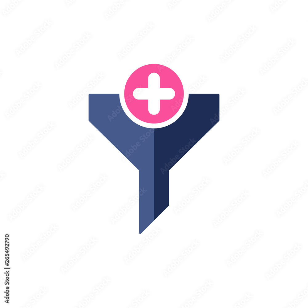 Filter icon with add sign. Funnel icon and new, plus, positive symbol ...