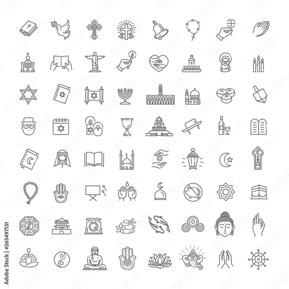 Vector religion icons set thin style. Vector Stock Vector | Adobe Stock