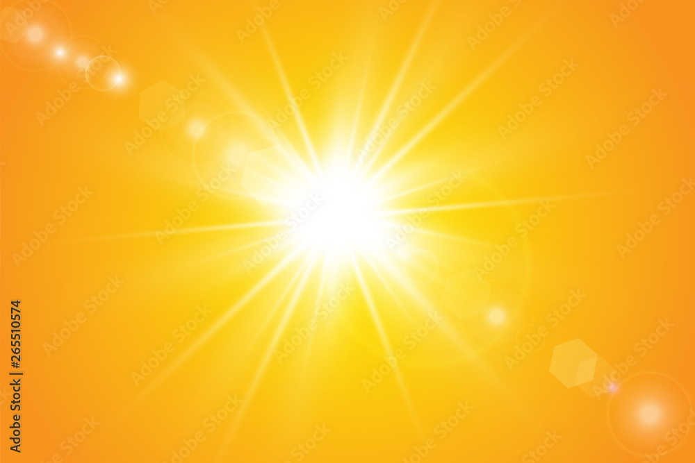 Warm sun on a yellow background. Leto.bliki solar rays Stock Vector ...