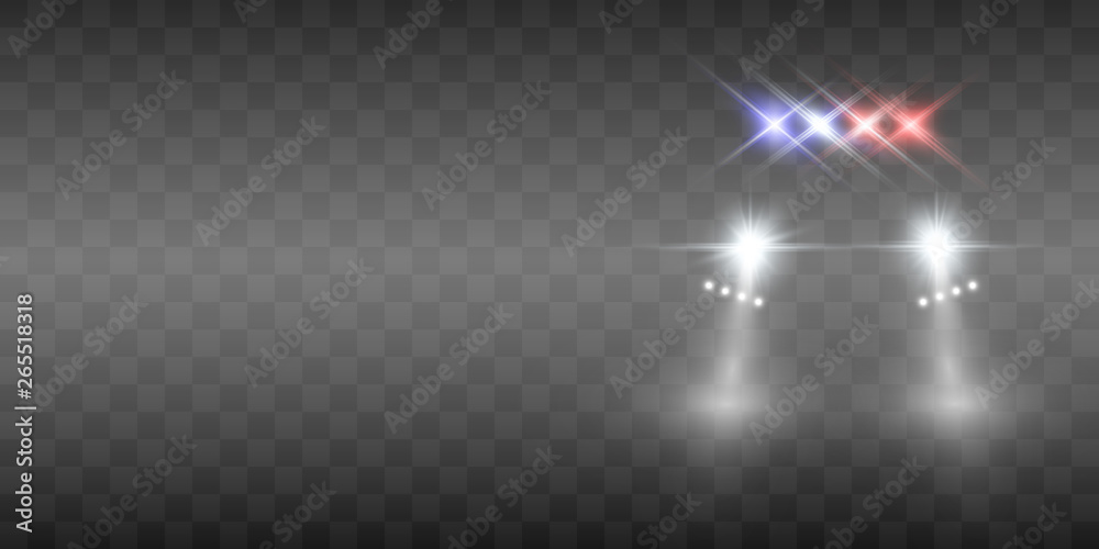 Realistic white glow round beams of car headlights, isolated on ...