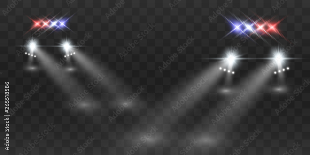 Realistic white glow round beams of car headlights, isolated on ...