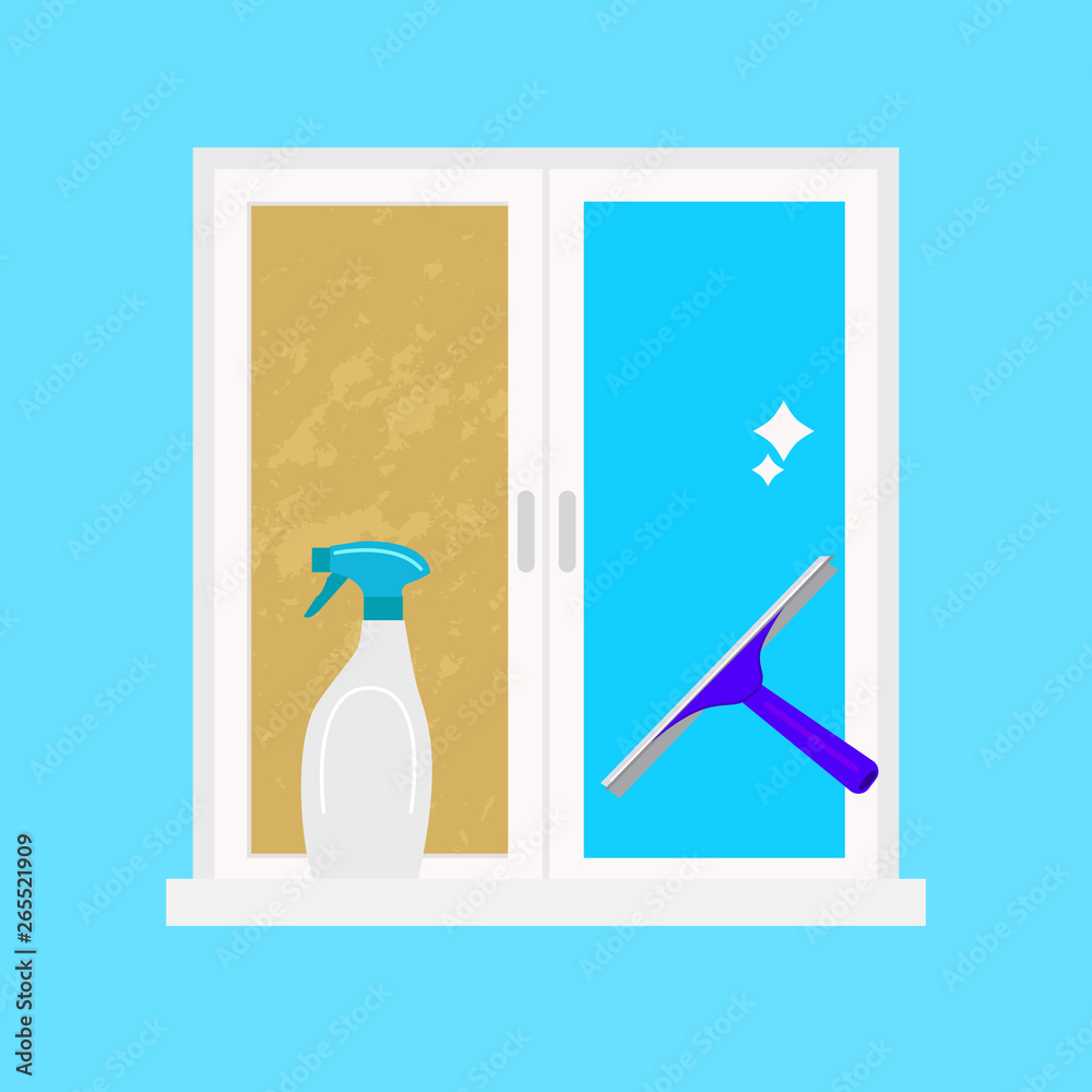 Cartoon Washing Dirty Windows Card Poster. Vector Stock Vector | Adobe ...