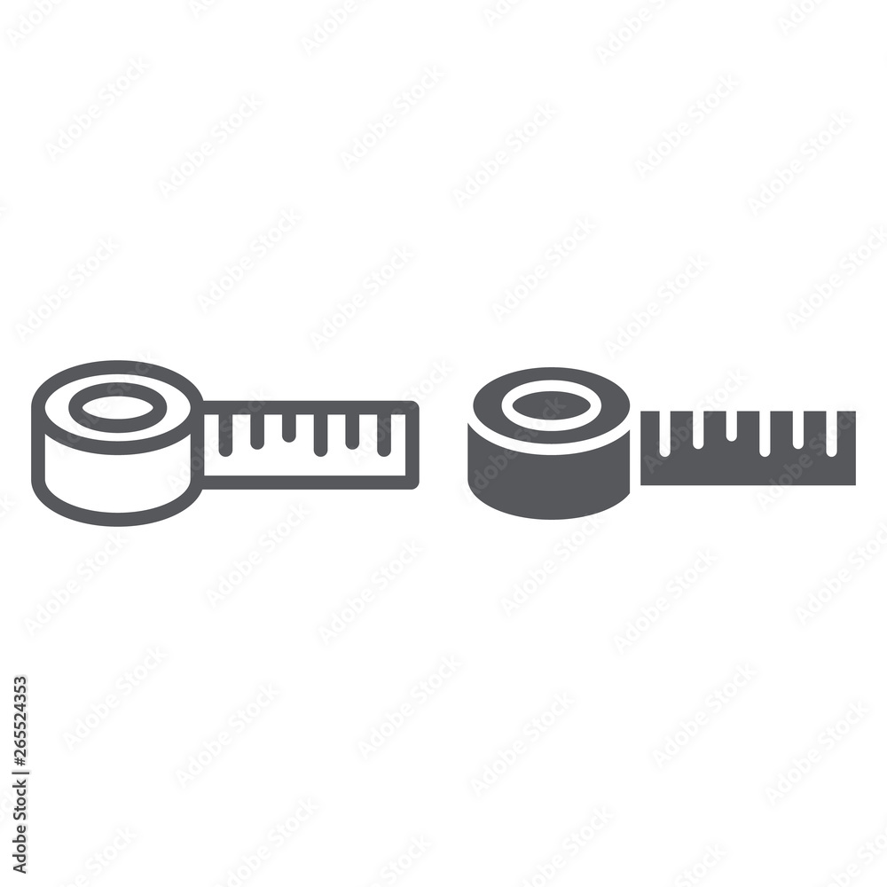 Centimeter line and glyph icon, ruler and meter, measuring tape sign ...