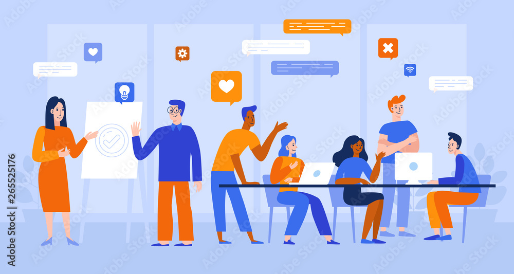 Vector illustration in flat simple style with characters - app and ...