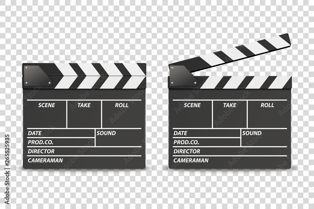Vector 3d Realistic Blank Closed and Opened Movie Film Clap Board Icon ...