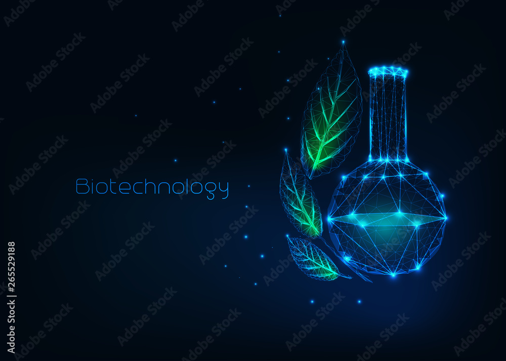 Futuristic biotechnology concept with glowing low polygonal chemical ...