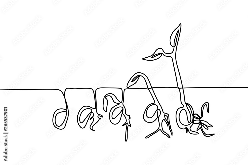 Plant growing continuous line drawing vector illustration isolated on ...