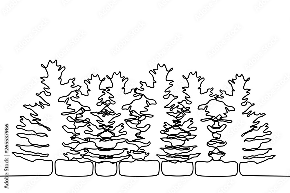 Forest pine trees continuous one line drawing minimalism design Stock ...