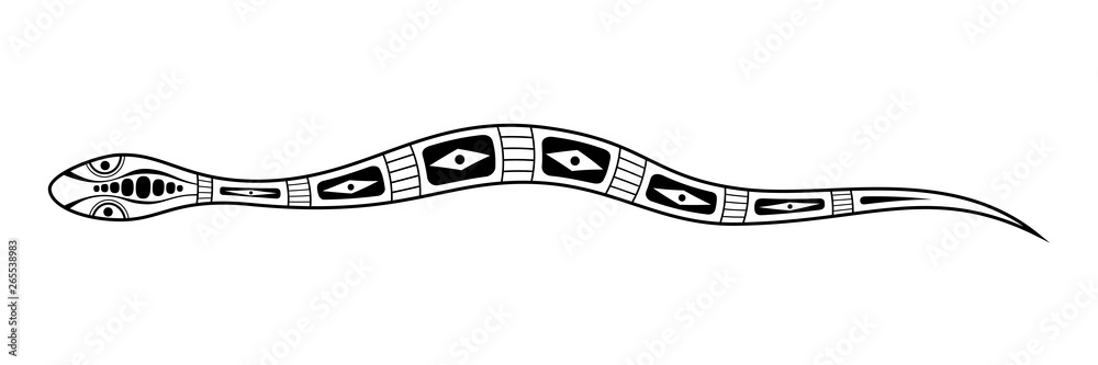 Snake. Aboriginal art style. Vector monochrome illustration isolated on ...