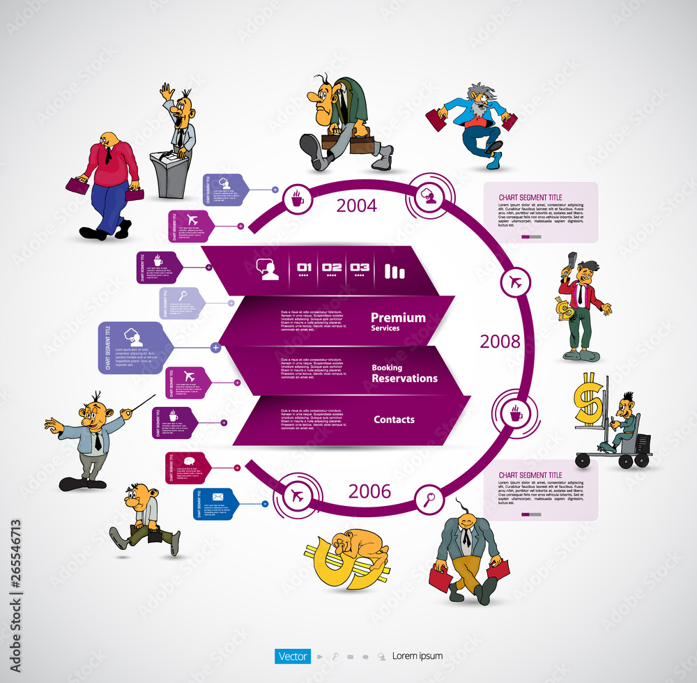 Infographics template with business cartoon character, vector ...