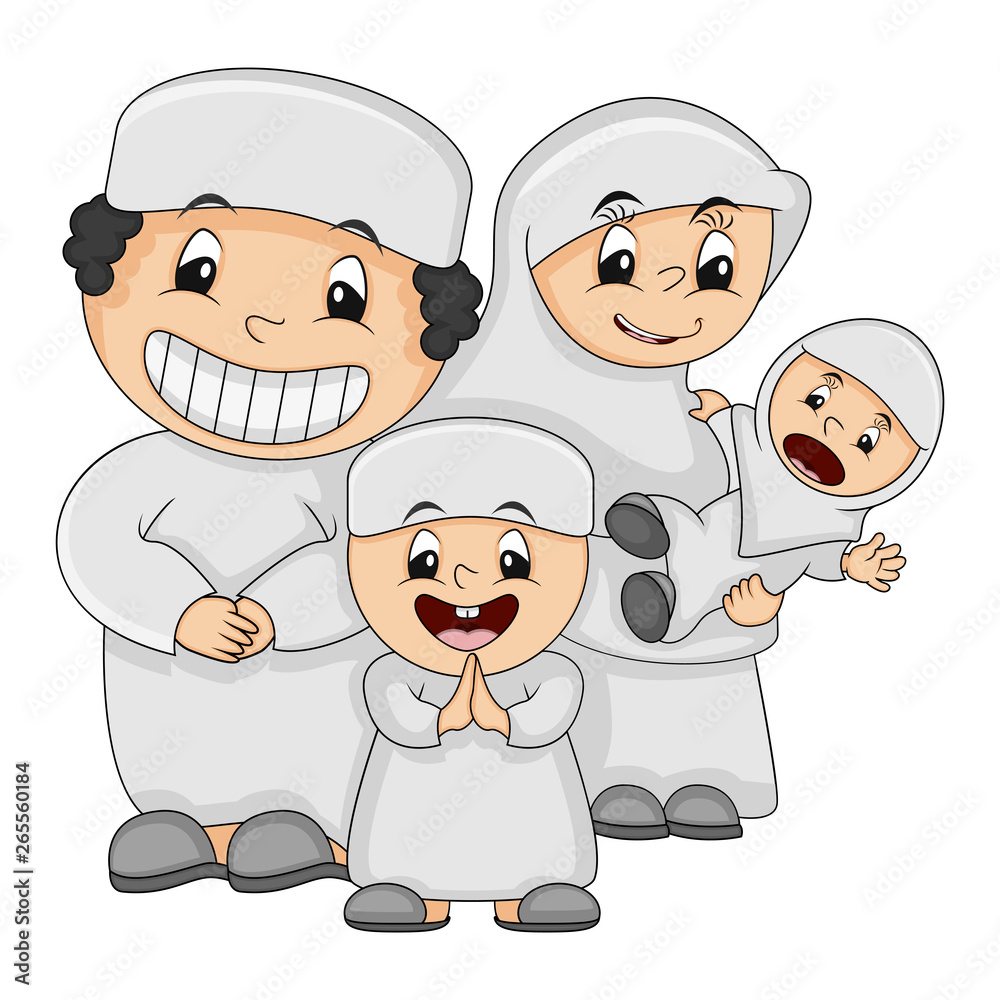 Muslim happy family - father, mother, son and daughter with white ...