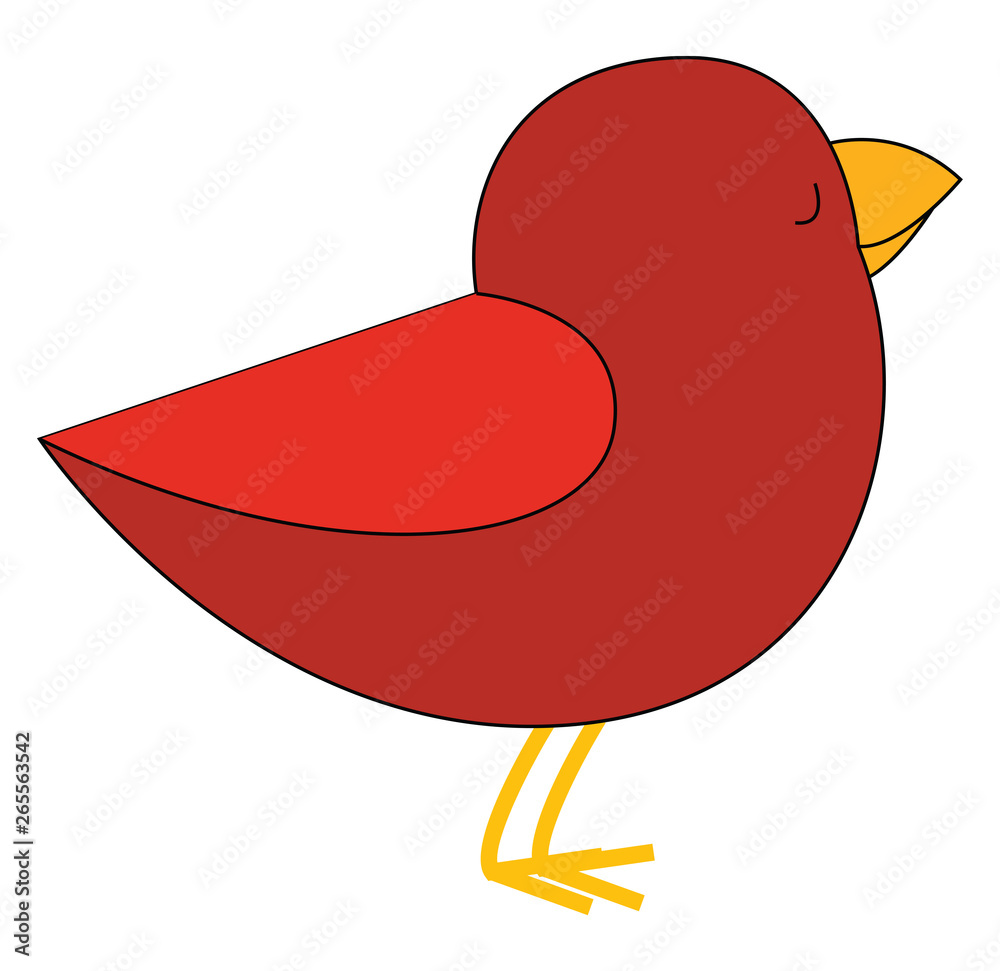 Cartoon red bird set on isolated white background viewed from the side ...