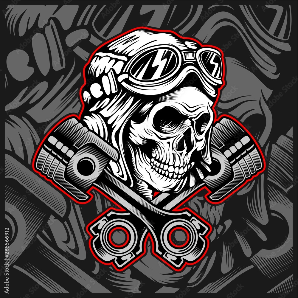 skull helmet with piston hand drawing vector Stock Vector | Adobe Stock