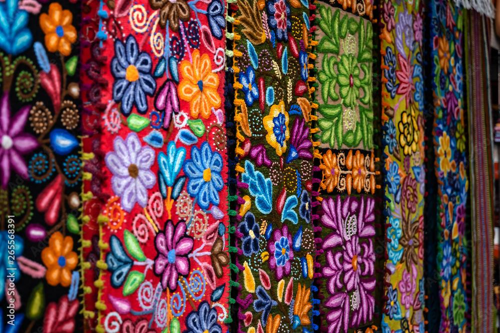 Poster Colorful Peruvian artisanal textiles cloth with inca and ...