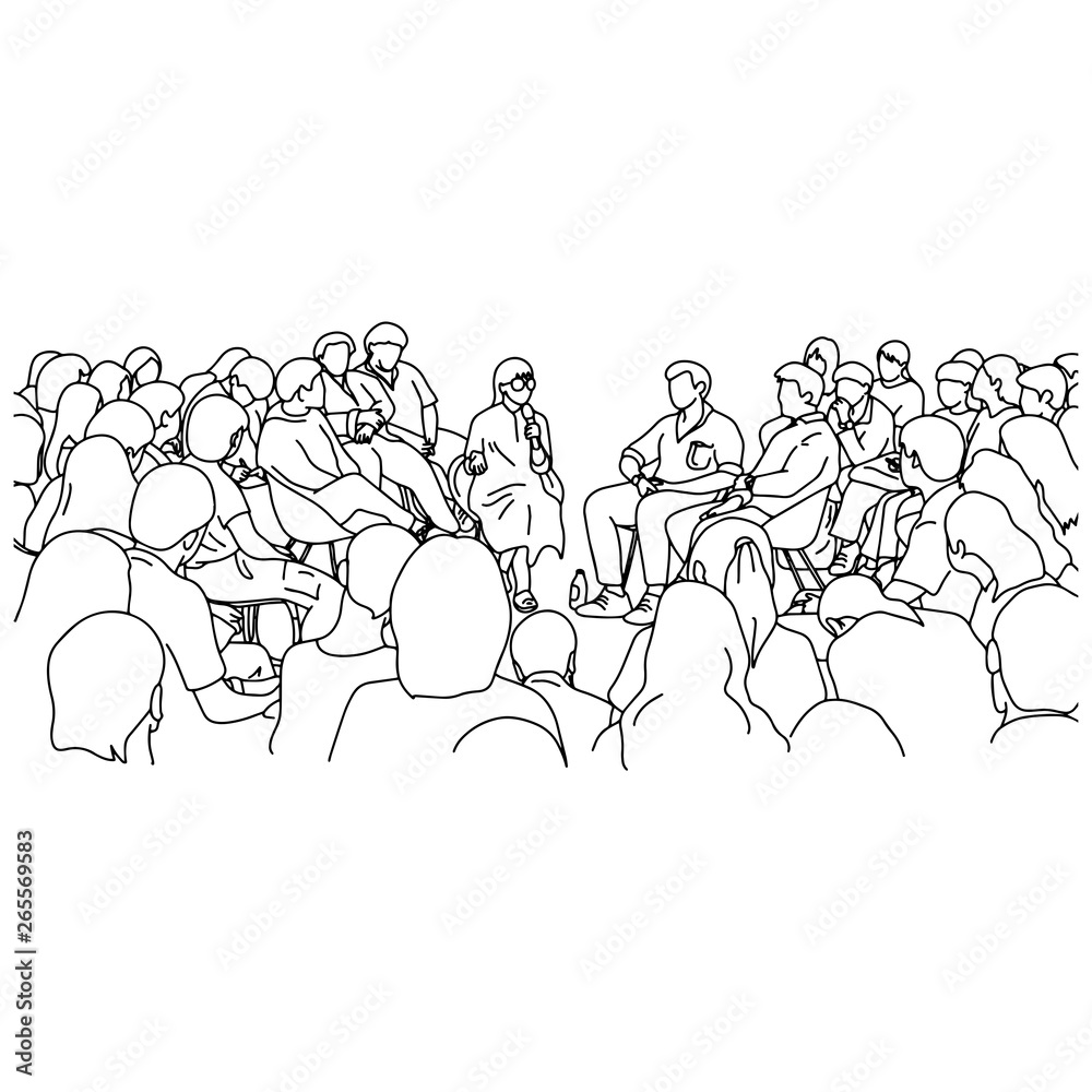 female teacher and students in the lecture hall vector illustration ...