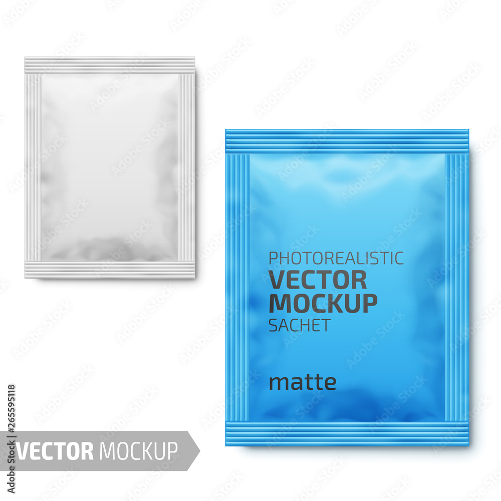 White matte paper sachet. Vector 3d illustration. Stock Vector | Adobe ...