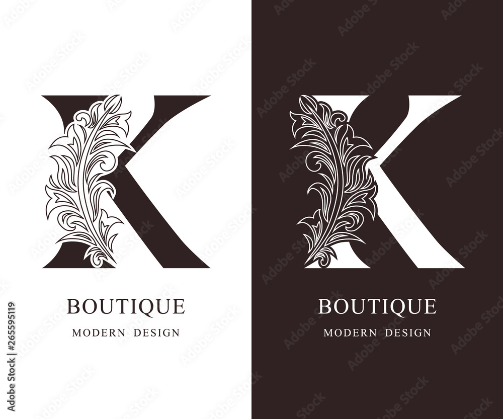 Elegant Capital letter K. Graceful royal style. Calligraphic beautiful ...