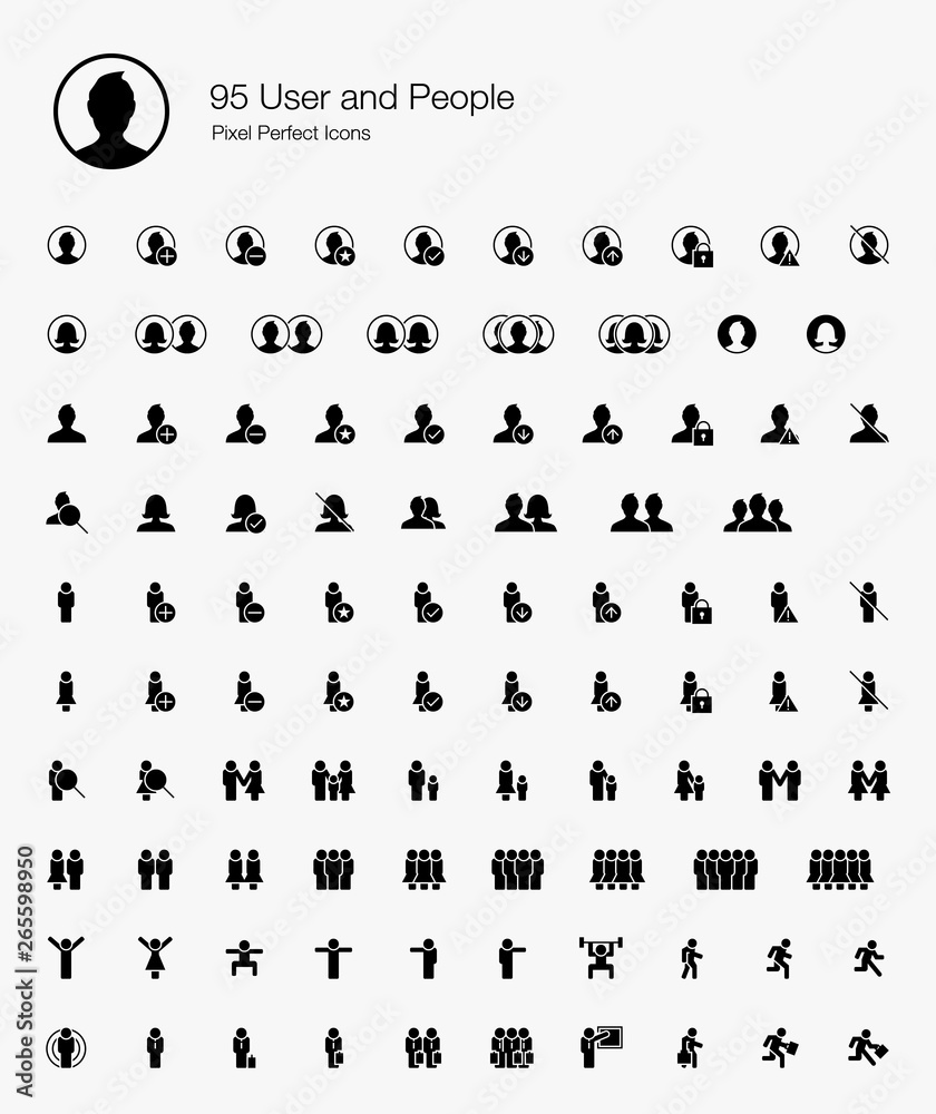 95 User and People Pixel Perfect Icons (Filled Style). Vector icons for ...