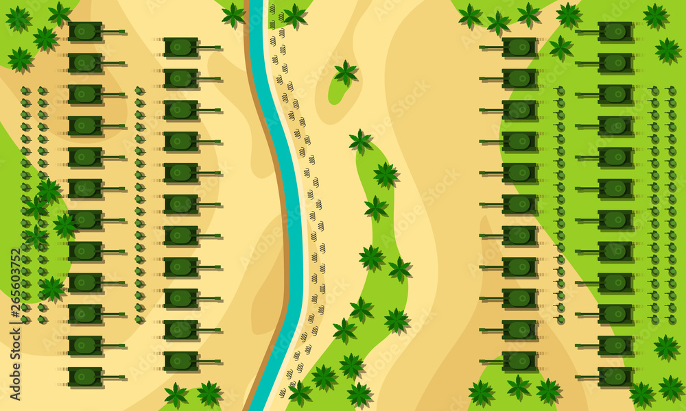 Battlefield cartoon vector illustration top view concept. Stock Vector ...