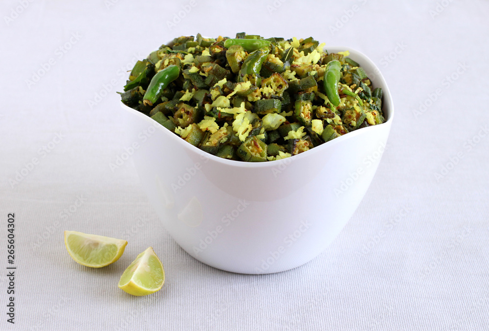 Bhindi curry, an Indian, delicious, and vegetarian cuisine made from ...