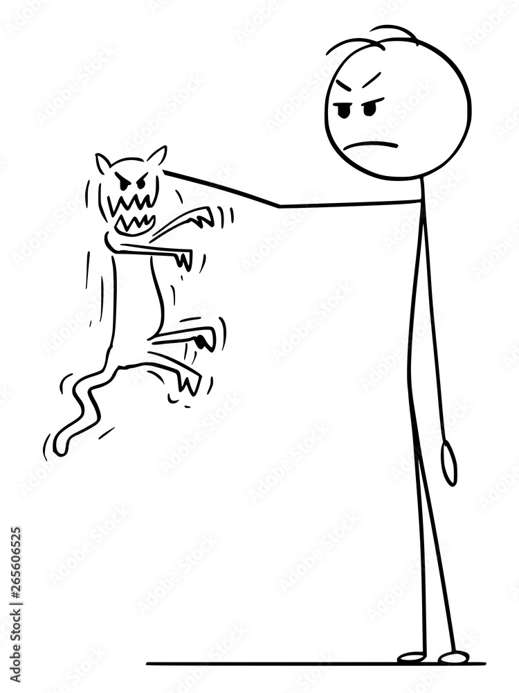 Cartoon stick figure drawing conceptual illustration of man holding in ...