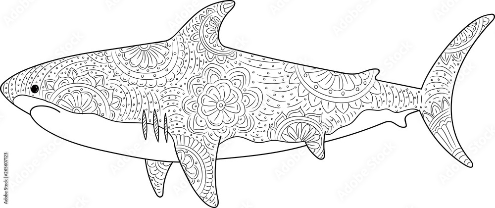 Vector ilustration hand drawn of cute doodle : shark Zentangle stylized ...