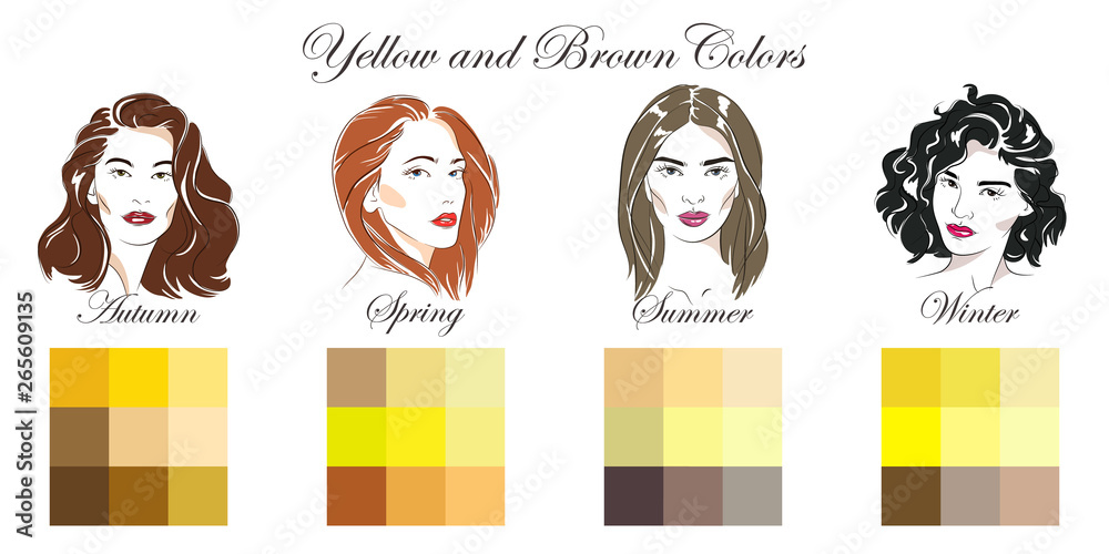 Seasonal color analysis. Vector hand drawn girls with different types ...
