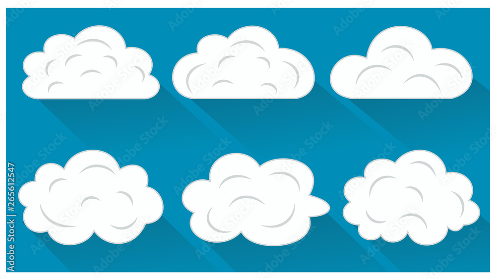 Unique set of different cloud shapes with shadows and patterns. Vector ...