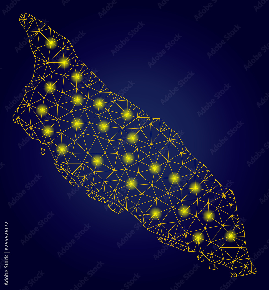 Yellow mesh vector Aruba Island map with glare effect on a dark blue ...