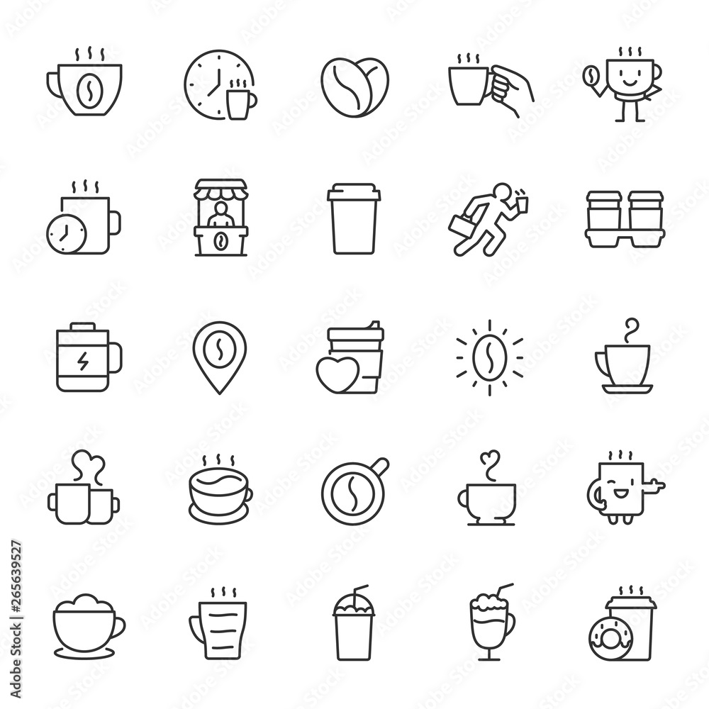 Coffee, icon set. coffee to go, linear icons. Coffeehouse. Line with ...