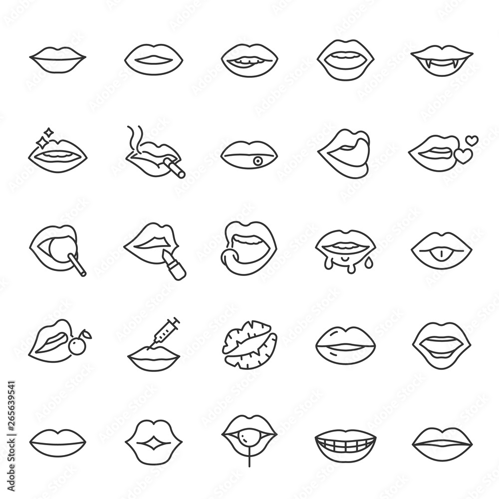Lips, icon set. mouth, linear icons. Line with editable stroke Stock ...
