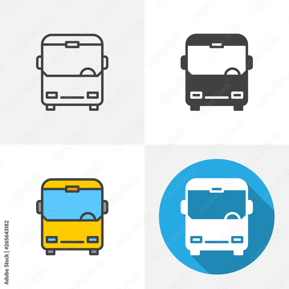 Bus front view icon. Line, glyph, flat and filled outline colorful ...