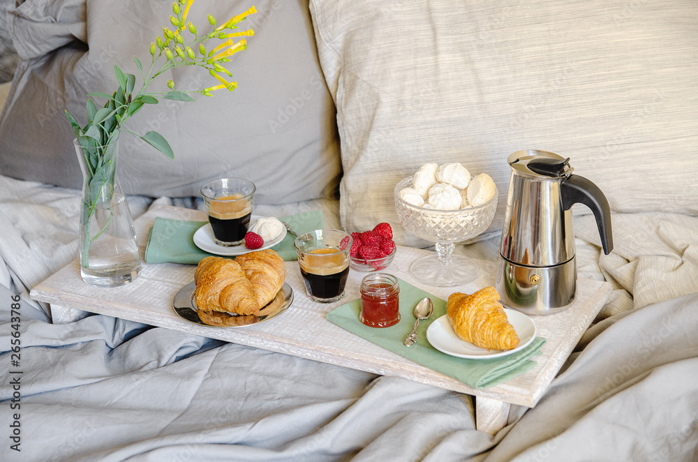 Breakfast With Coffee In Bed