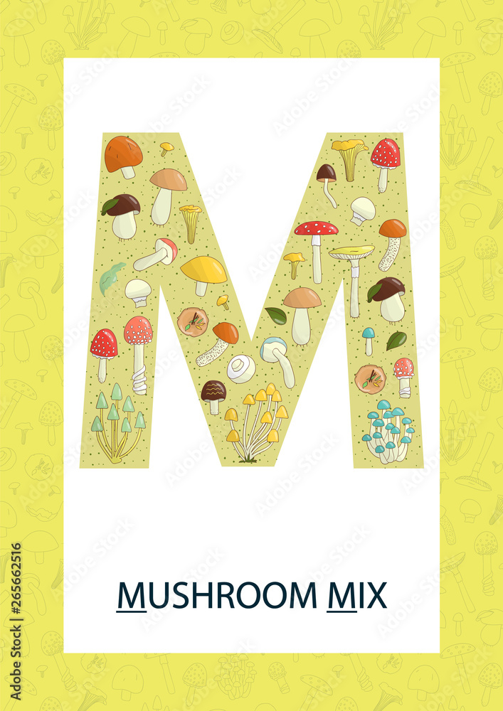 Colorful alphabet letter M. Phonics flashcard. Cute letter M for ...