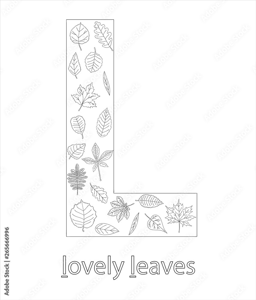 Black and white alphabet letter L. Phonics flashcard. Cute letter L for ...