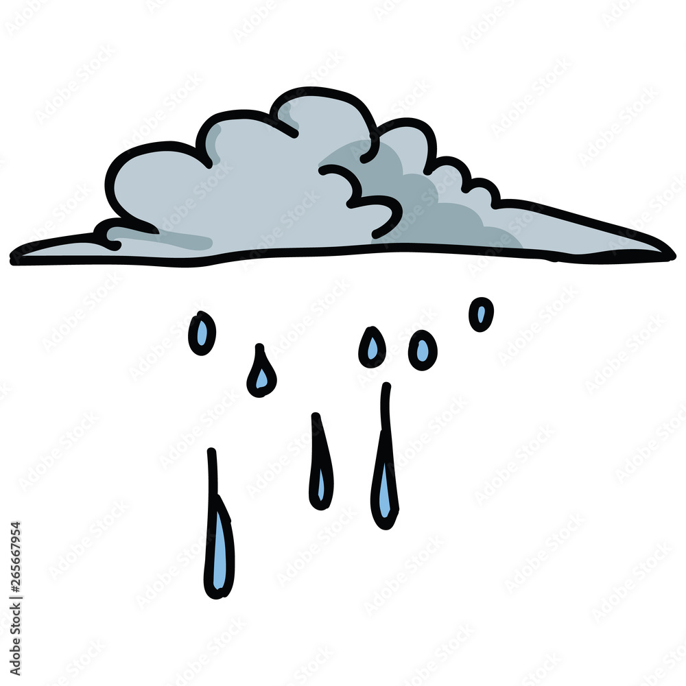 Cute rain cloud cartoon vector illustration motif set. Hand drawn ...