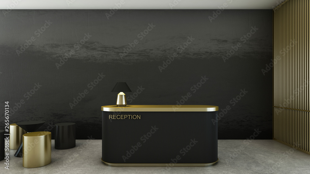 Reception shop design Modern,Top gold black counter,Gold metal light ...