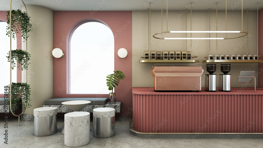 Cafe shop design Modern & Minimal Green counter,Gold metal light ...