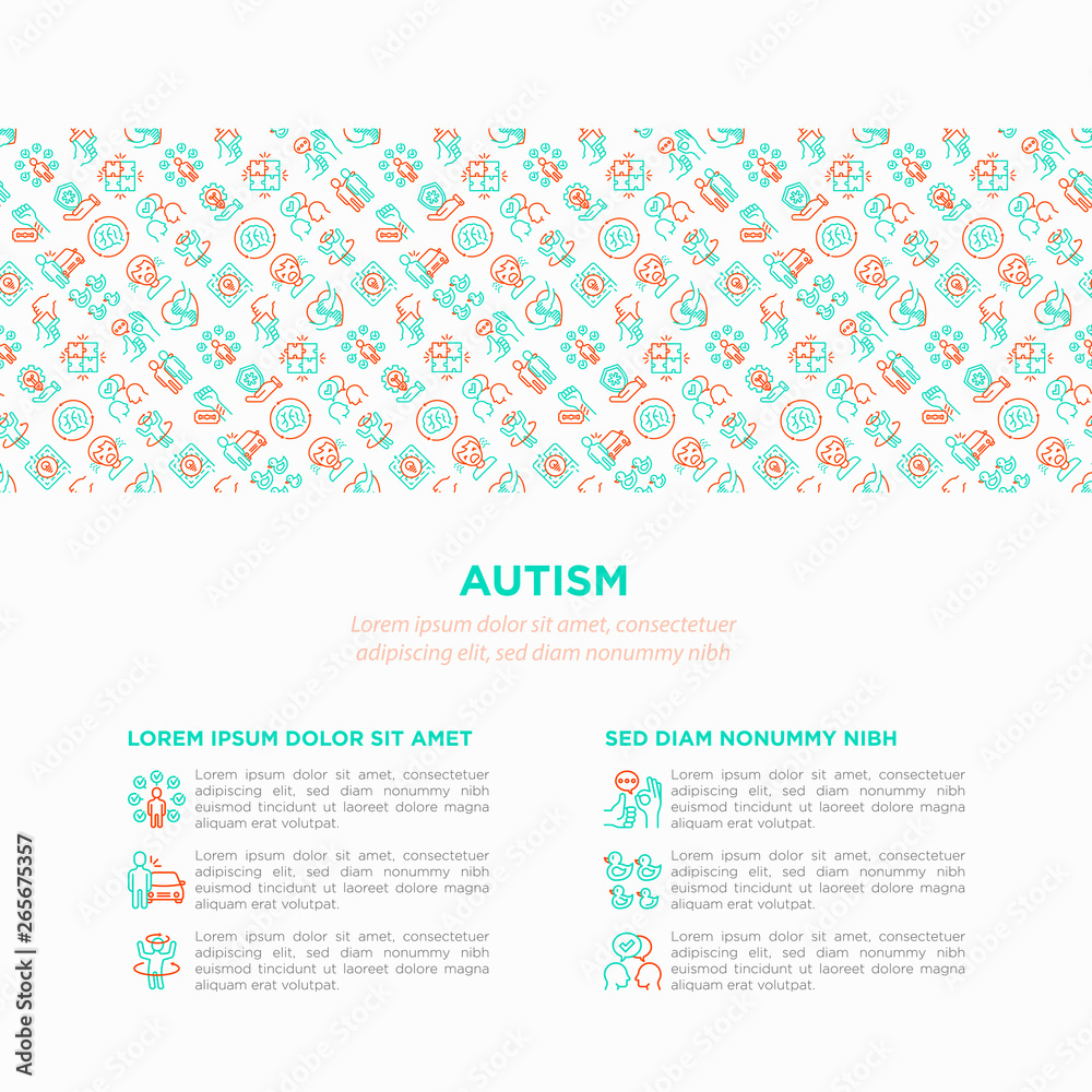 Autism concept, symptoms and adaptive skills thin line icons ...